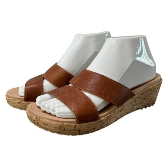 CROCS | Shoes | Crocs Size 7 Aleigh Brown Leather Cork Wedge Slipon ...